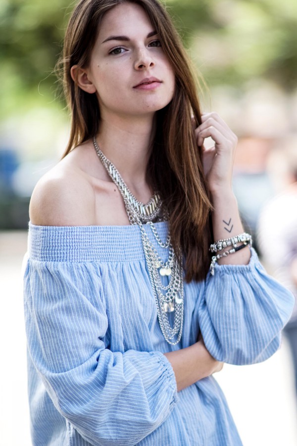 Baby Blue Off-The-Shoulder Shirt