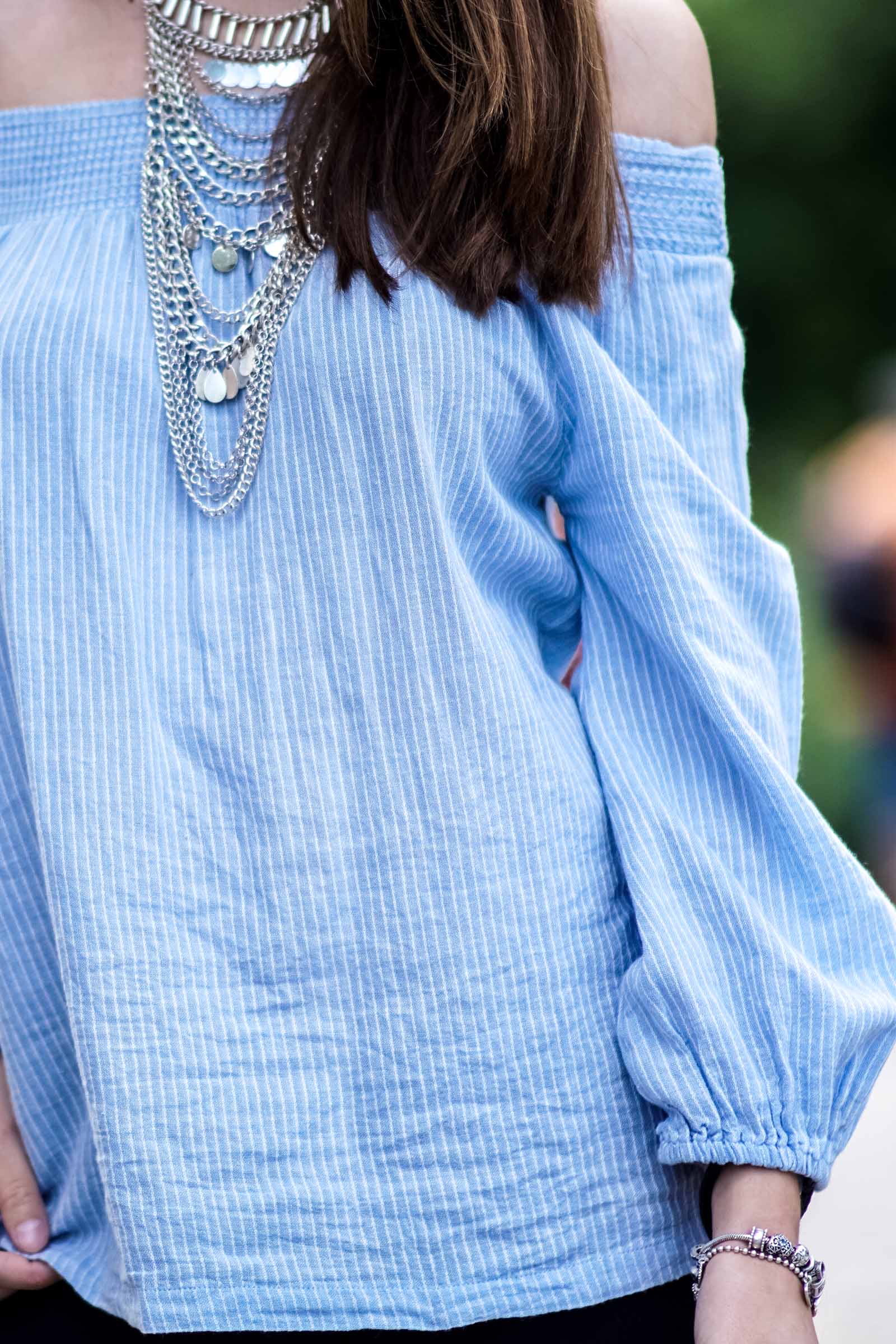 Baby Blue Off-The-Shoulder Shirt