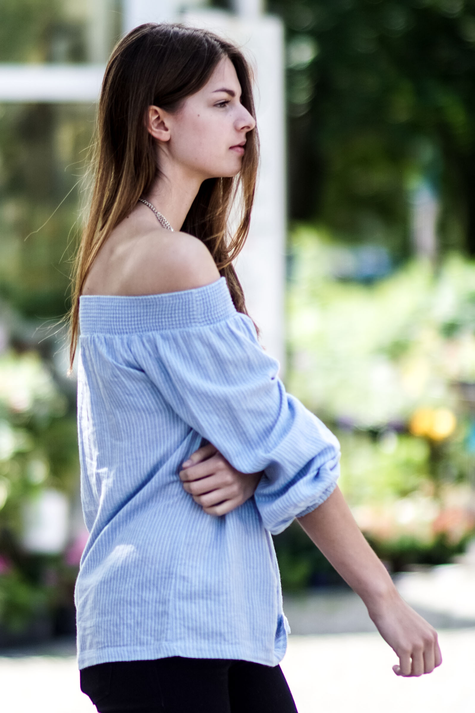 Baby Blue Off-The-Shoulder Shirt