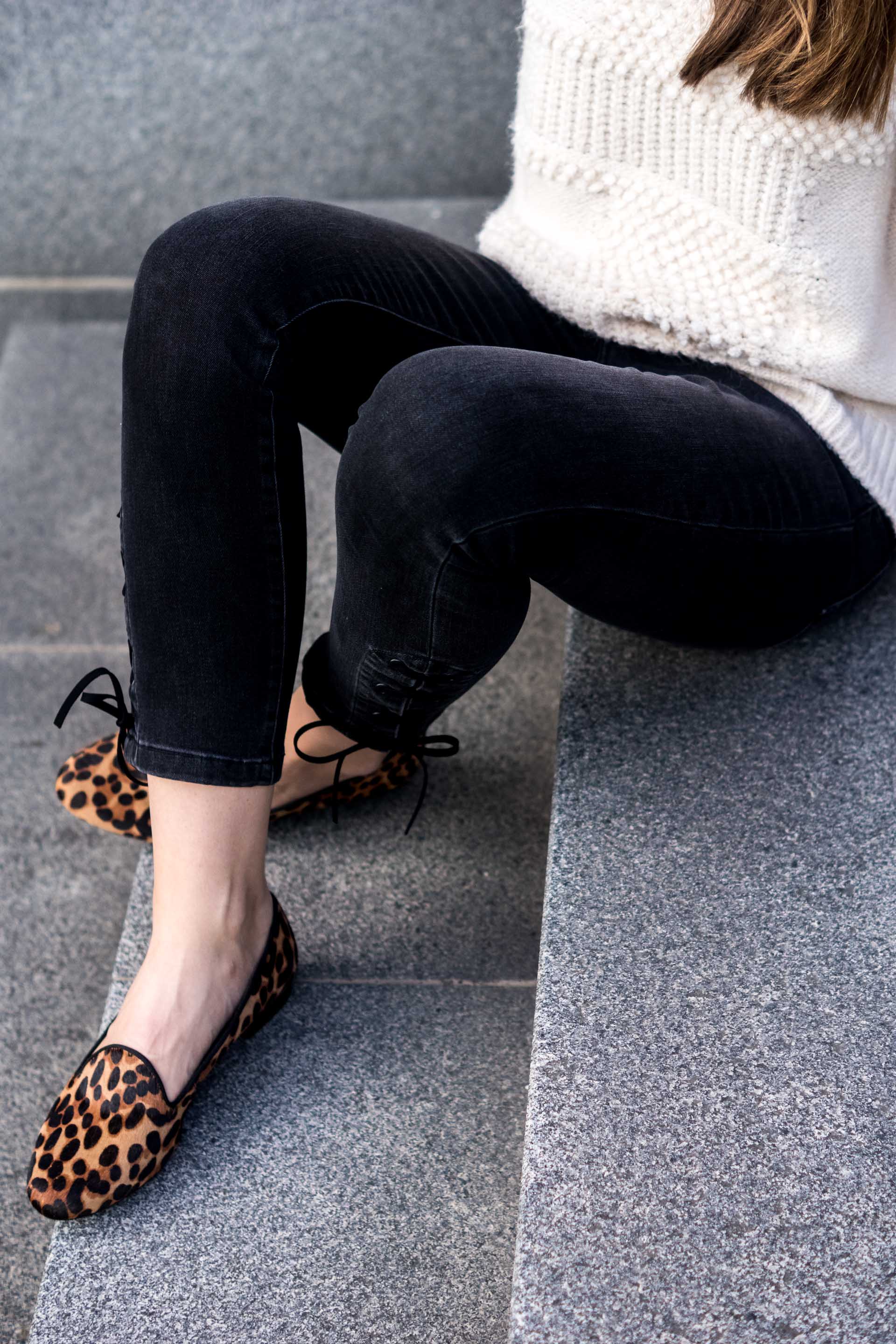 Leo Slippers, Black Jeans and White Sweater || Autumn Outfit