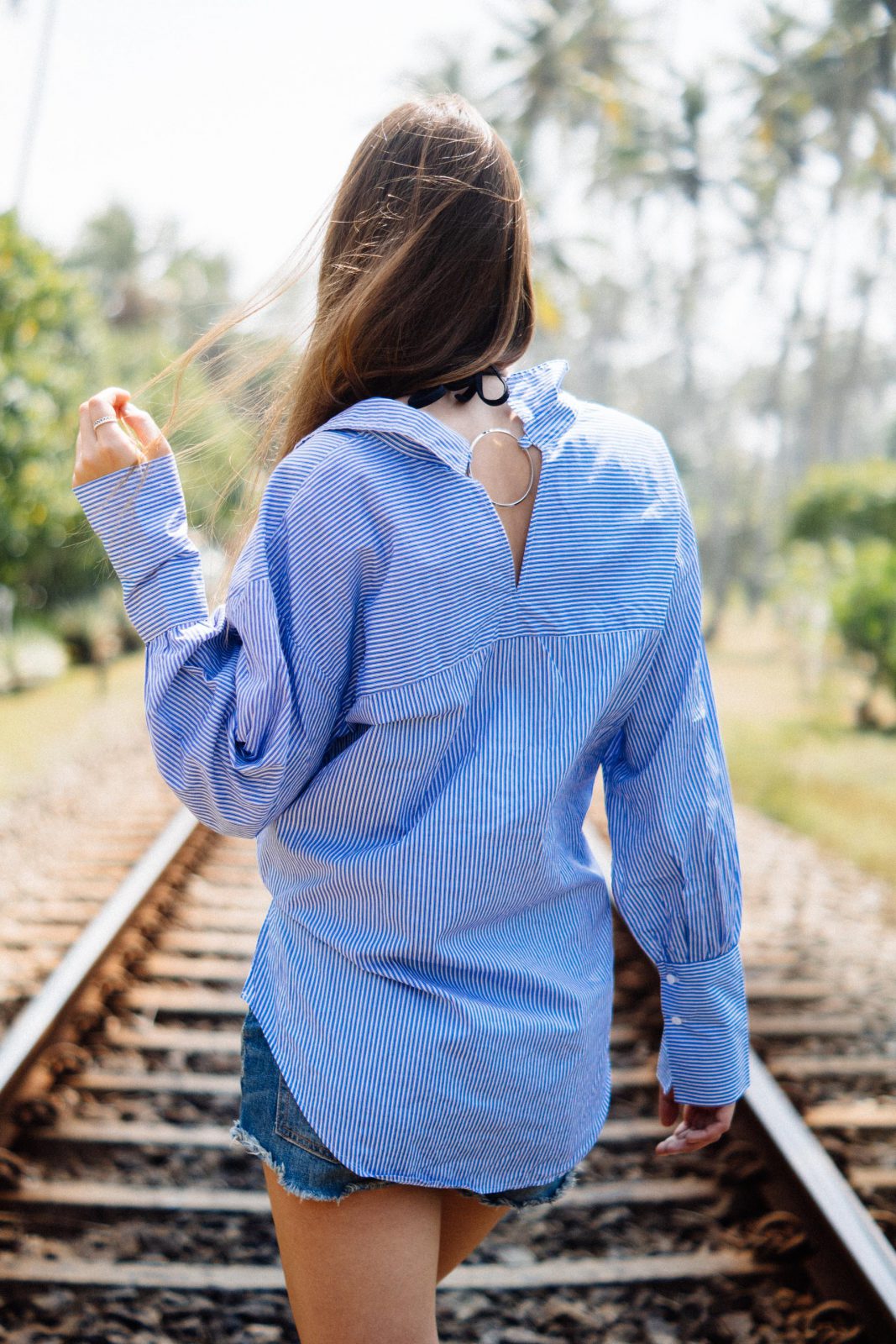 Railway Tracks in Sri Lanka || Striped Shirt and Denim Shorts