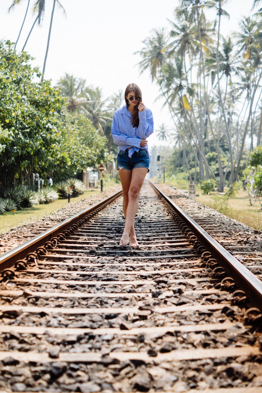 Railway Tracks in Sri Lanka || Striped Shirt and Denim Shorts