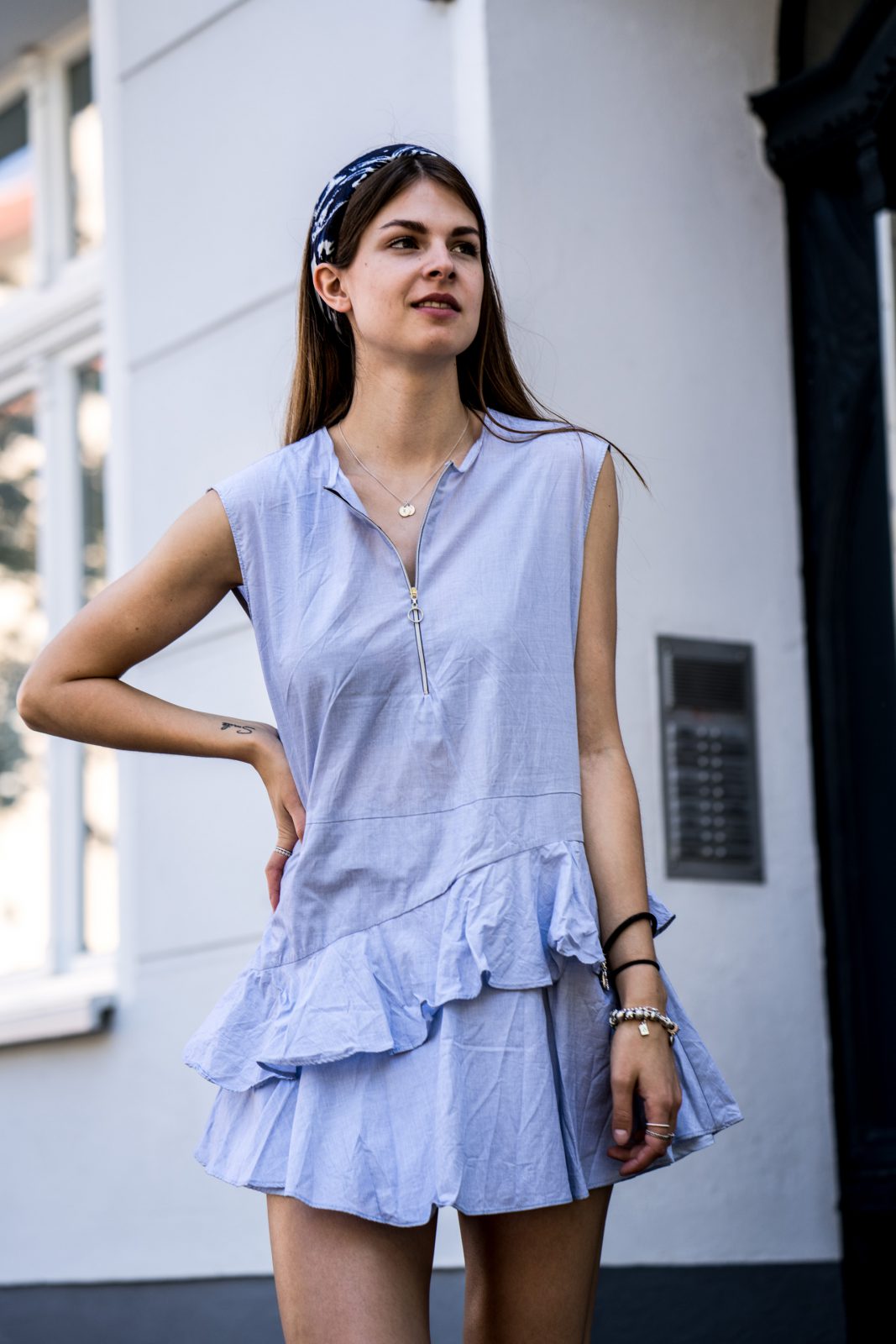 Shades of Blue - Blue dress, blue shoes and blue headscarf