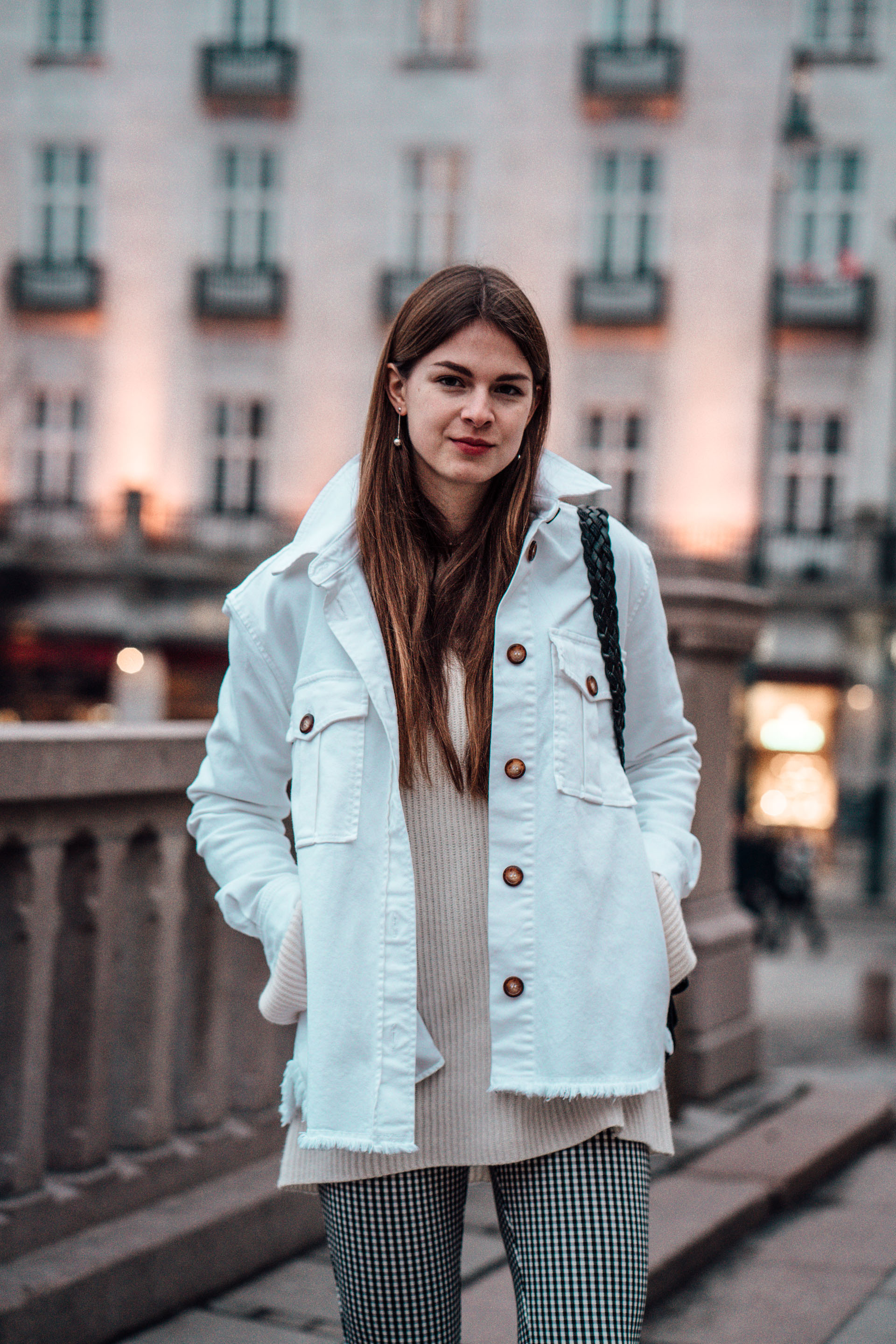 Oslo Runway Outfit: Plaid Pants and White Denim Jacket from FWSS