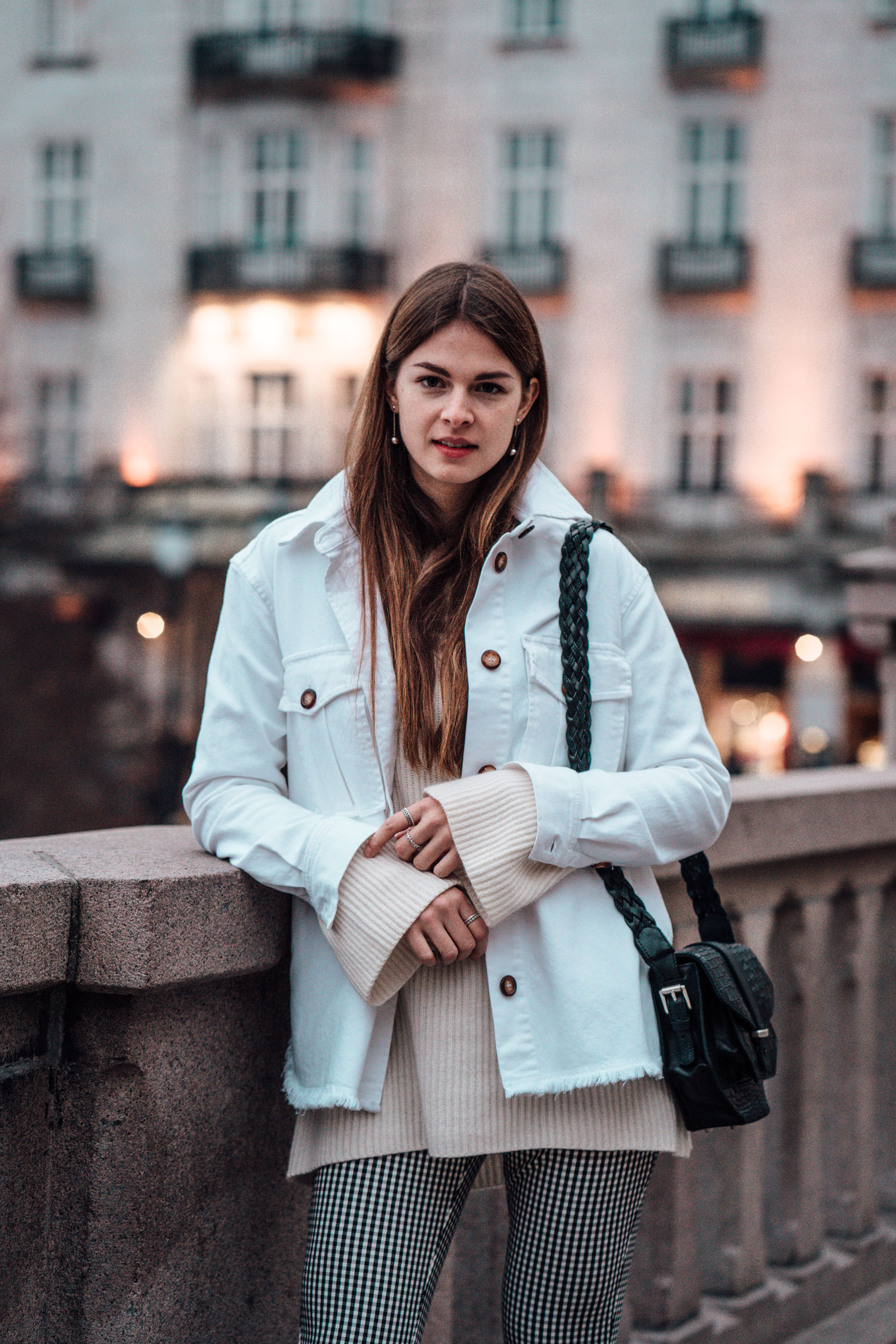 Oslo Runway Outfit: Plaid Pants and White Denim Jacket from FWSS